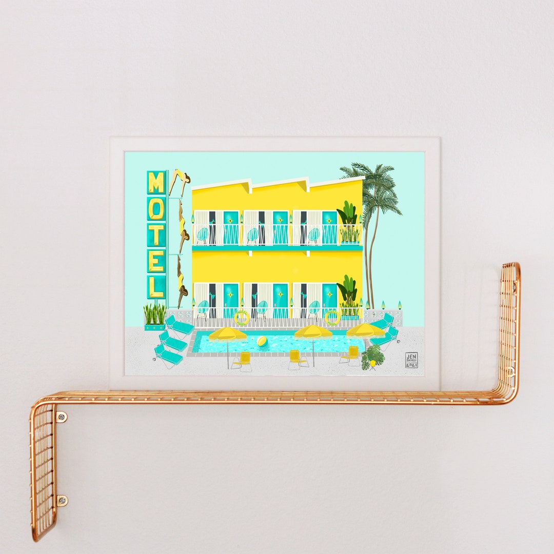 Vintage Motel Art Print | Palm Springs Style | Mid Mod Art | Vintage ...