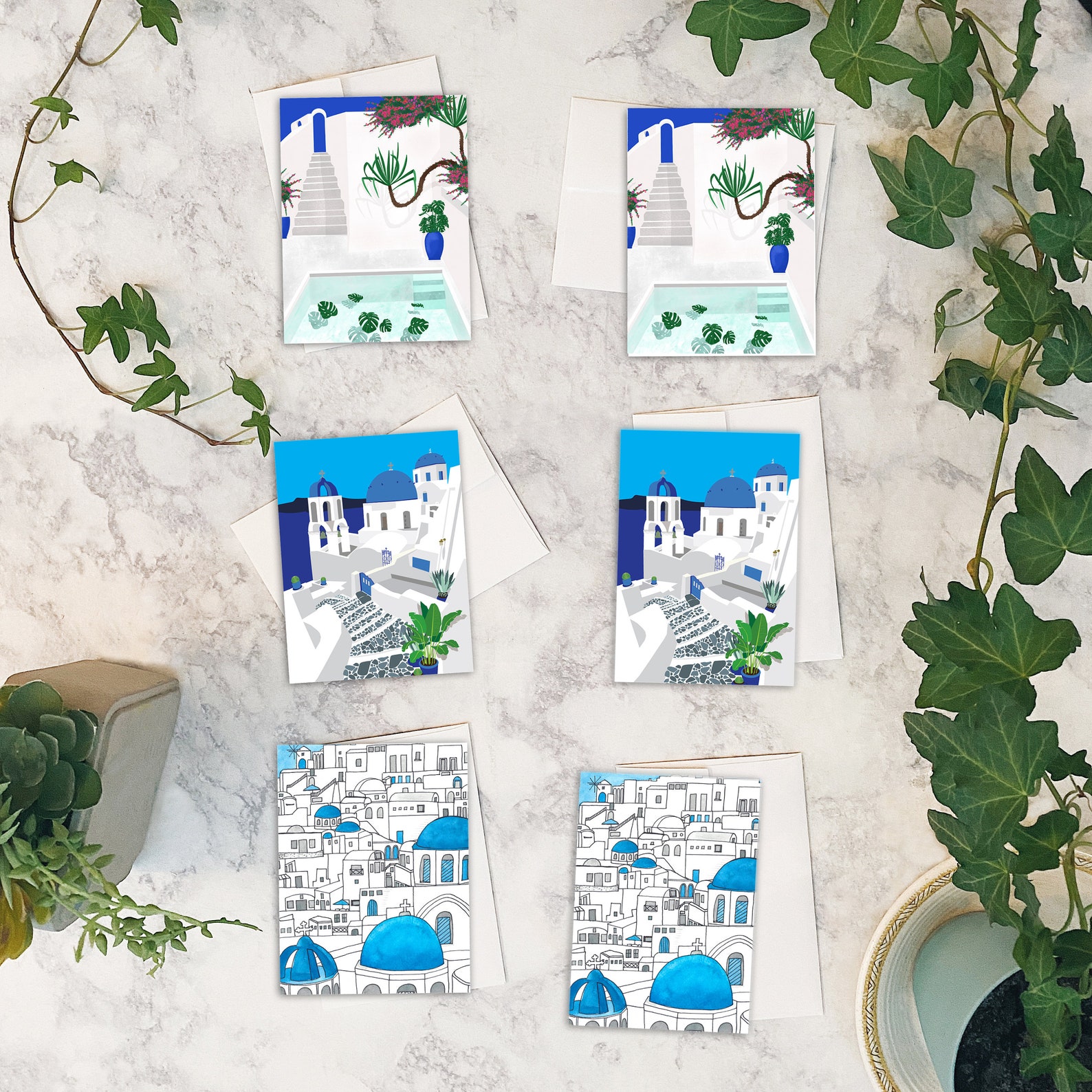 Santorini Greece Card Set: Mediterranean Seaside Note Cards - Etsy