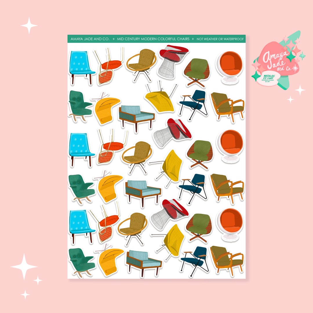 Mid-century Modern Chair Stickers: Colorful Retro Designs - Etsy