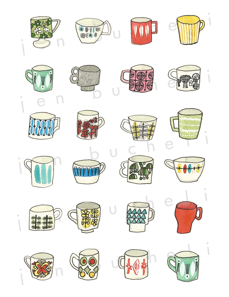 Mid Century Modern Mug Collection Print Coffee Mugs Art - Etsy