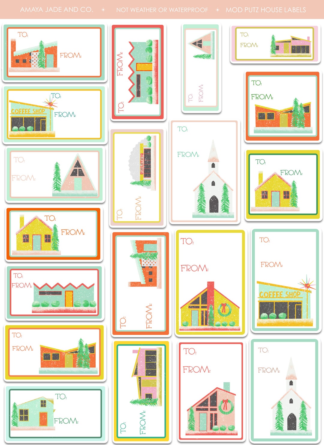Mod Putz Houses Christmas Labels Stickers, to and From Tags, Gift Tags ...