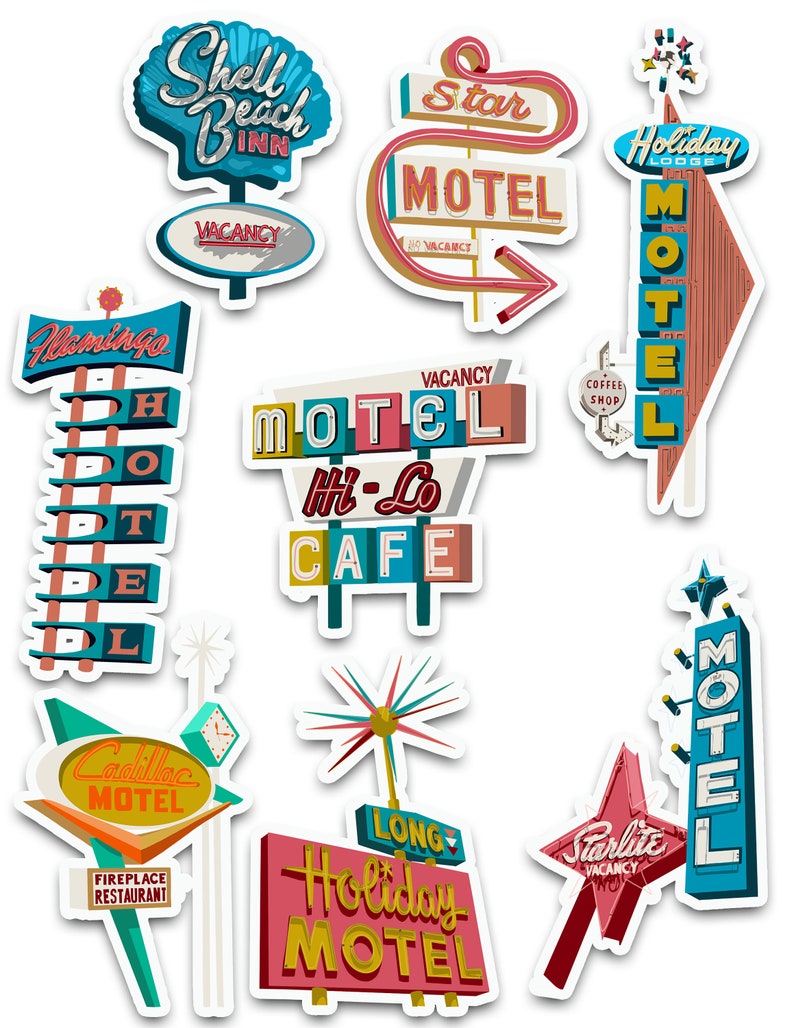 Hotel Motel Vintage Sign Art Sticker Set Stickers Labels - Etsy