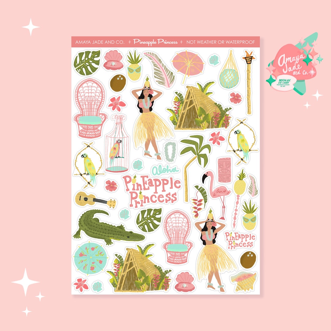Tiki Stickers, Tiki Style Stickers, Pineapple Princess, Hawaiian ...