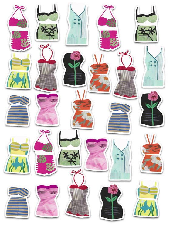 Papercraft Materials Stickers Palm Springs Style Vintage Bathing Suits ...