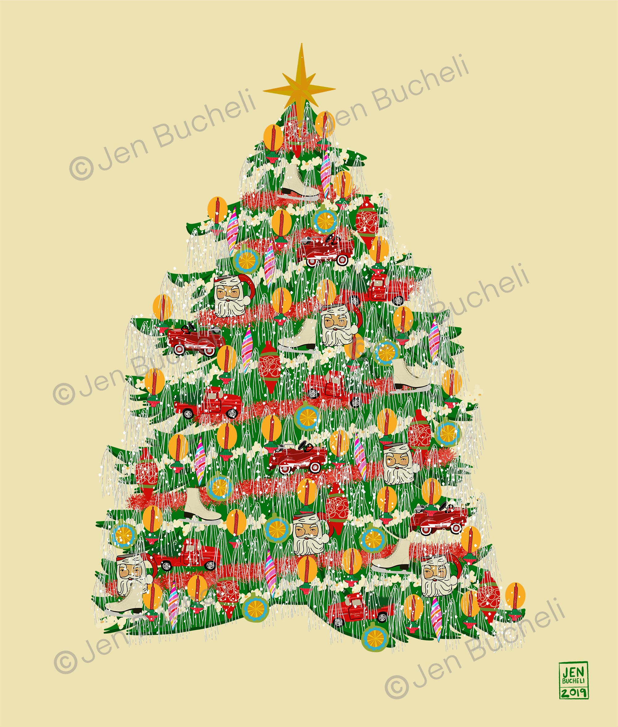 Tinsel Overload Christmas Tree Art Print Vintage Christmas | Etsy