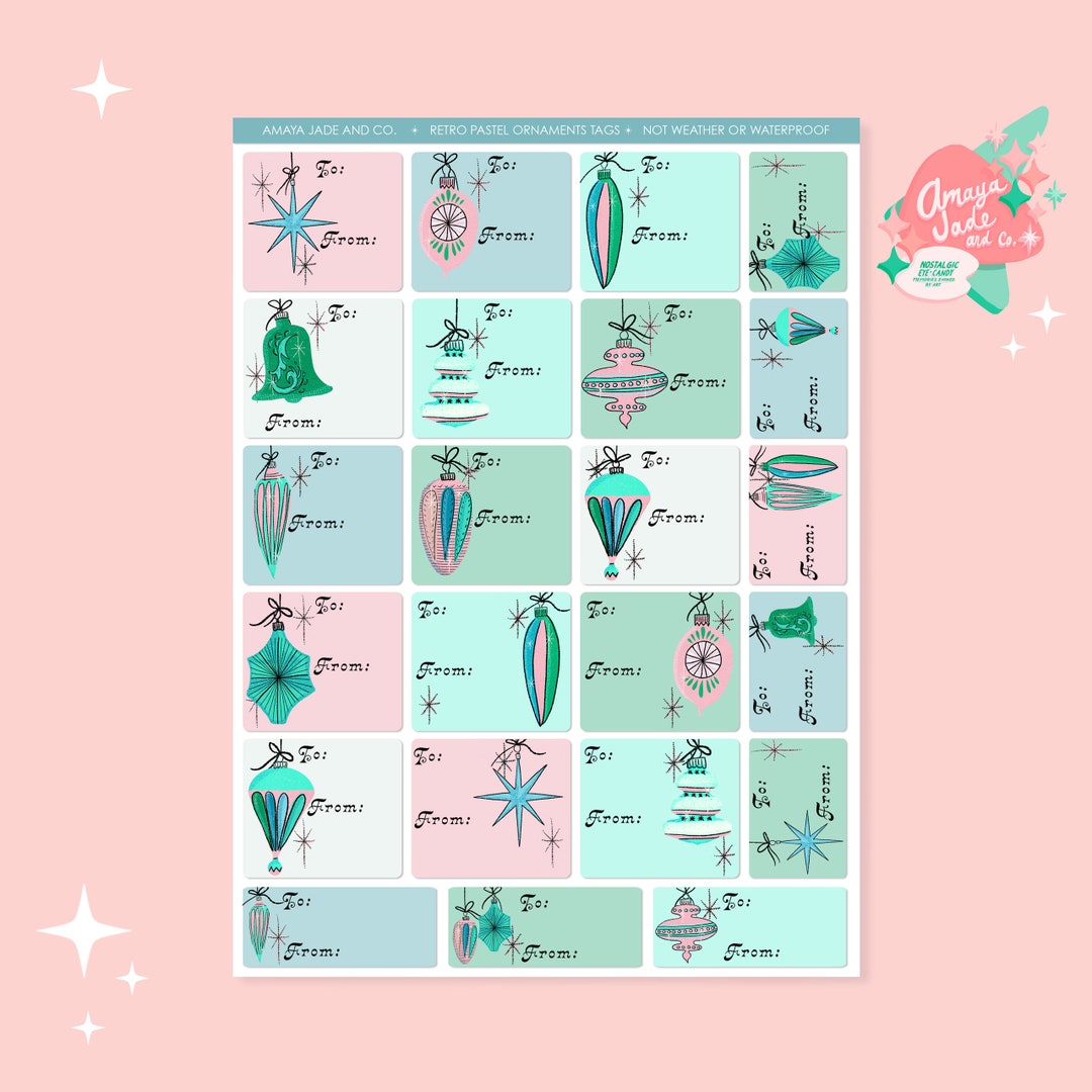 Retro Pastel Ornaments Labels Art Sticker Set | Stickers | Labels | Mid ...