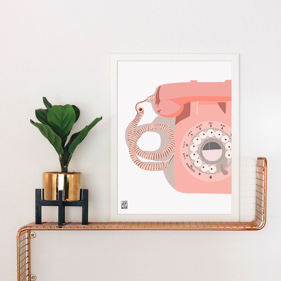 Retro Pink Rotary Phone Art Print: Mid-century Modern Decor - Etsy