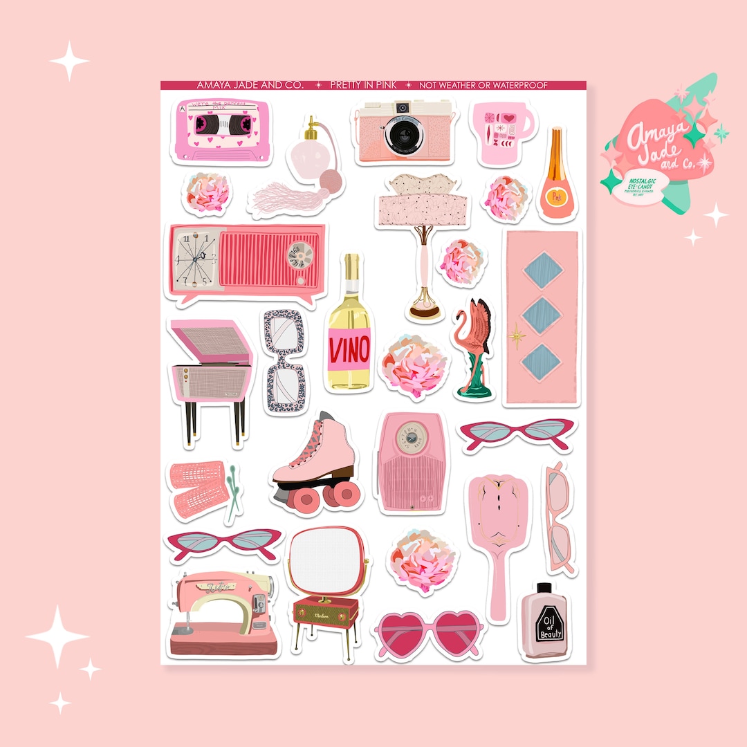 Pink Stickers Sheet, Pink Things, Scrapbook Stickers, Pink Lover Gift ...