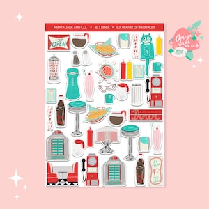 Diner Sticker, Diner Theme Party, Party Decor, 50's Stickers, Scrapbook ...