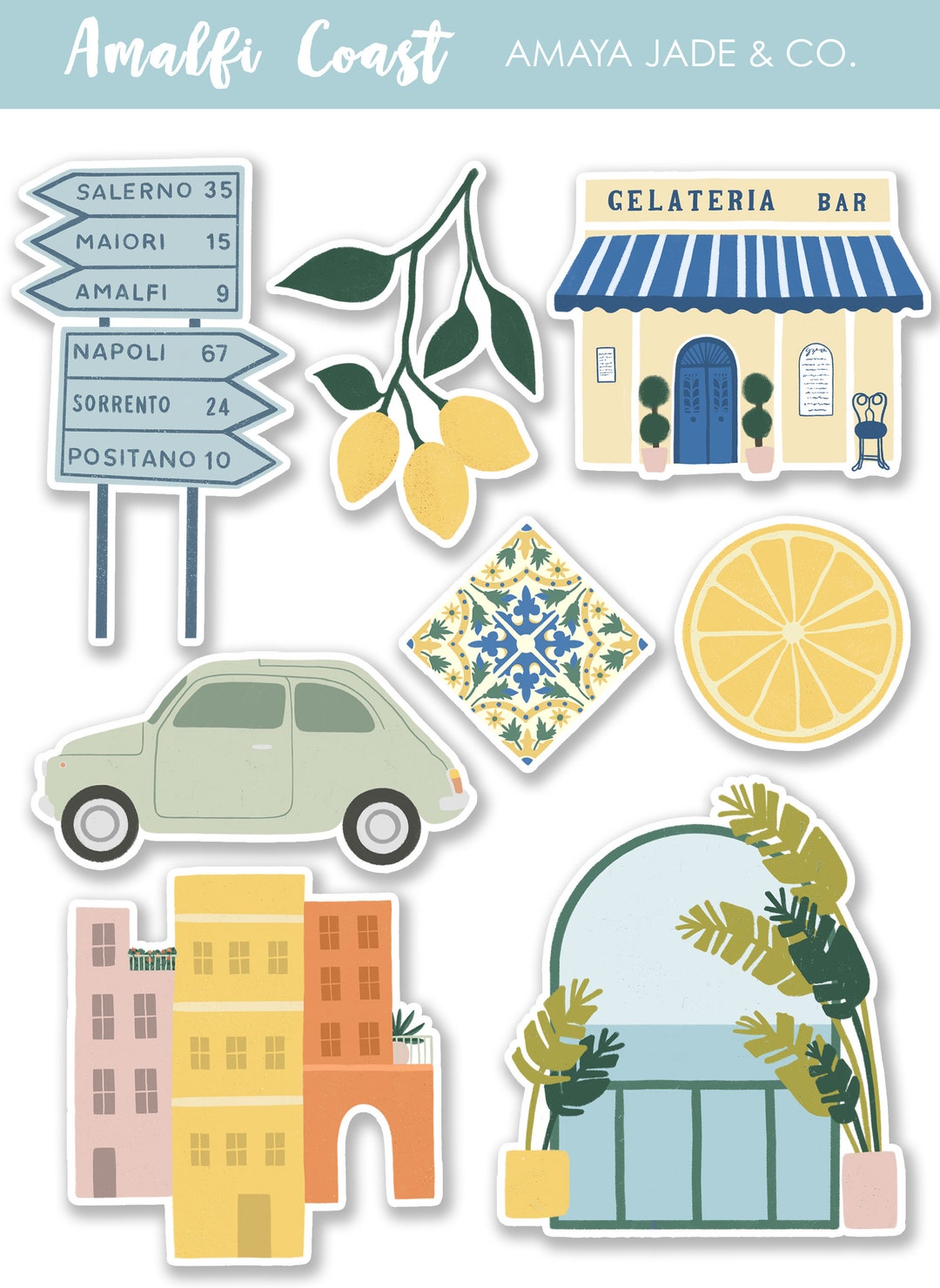 Amalfi Coast Sticker Sheet Stickers Stationary Italy Europe Travel ...