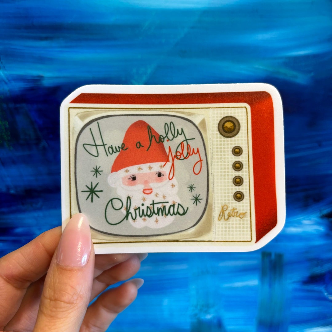 Vintage Santa Television Vinyl Sticker, Vinyl Sticker, Water Bottle ...