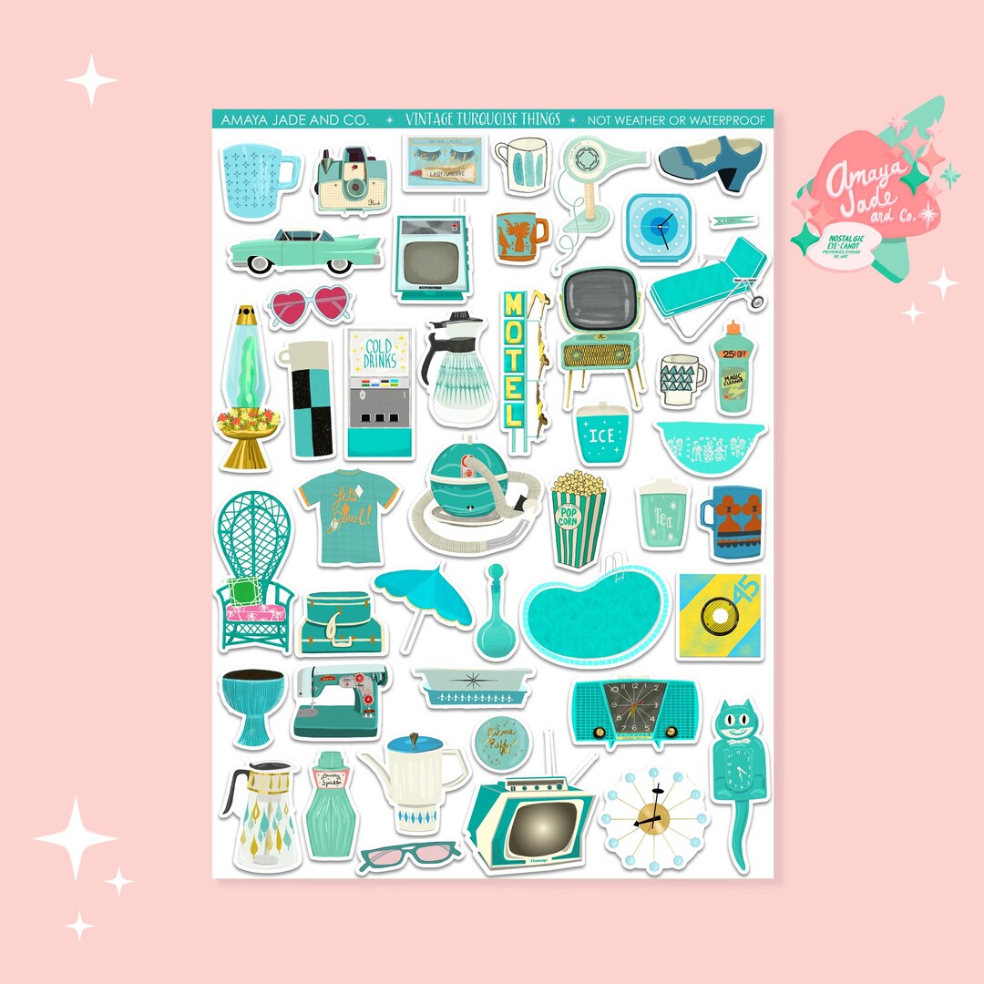 Turquoise Sticker Sheet, Turquoise Things, Scrapbook Sticker, Birthday ...