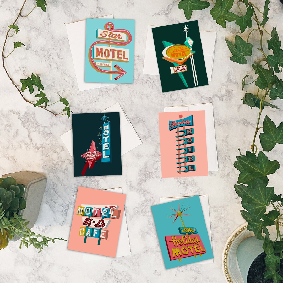 Vintage Motel Sign Cards W/envelopes Set of 6 | Mid Mod | Mid Century ...
