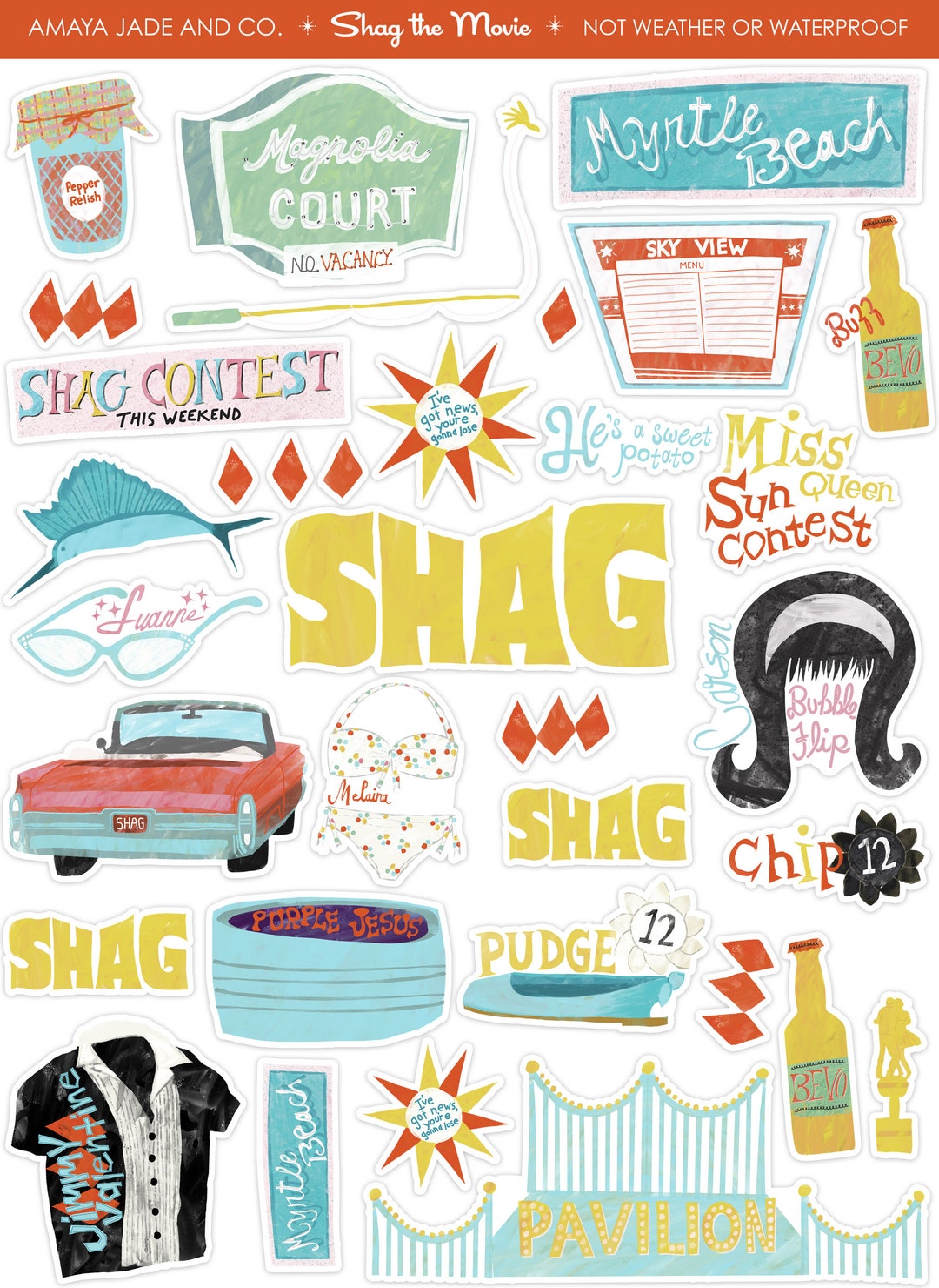 Shag the Movie Fan Art Sticker Set, Retro, Eighties Movie, 80s Pop Culture Stickers, 80s Art ...