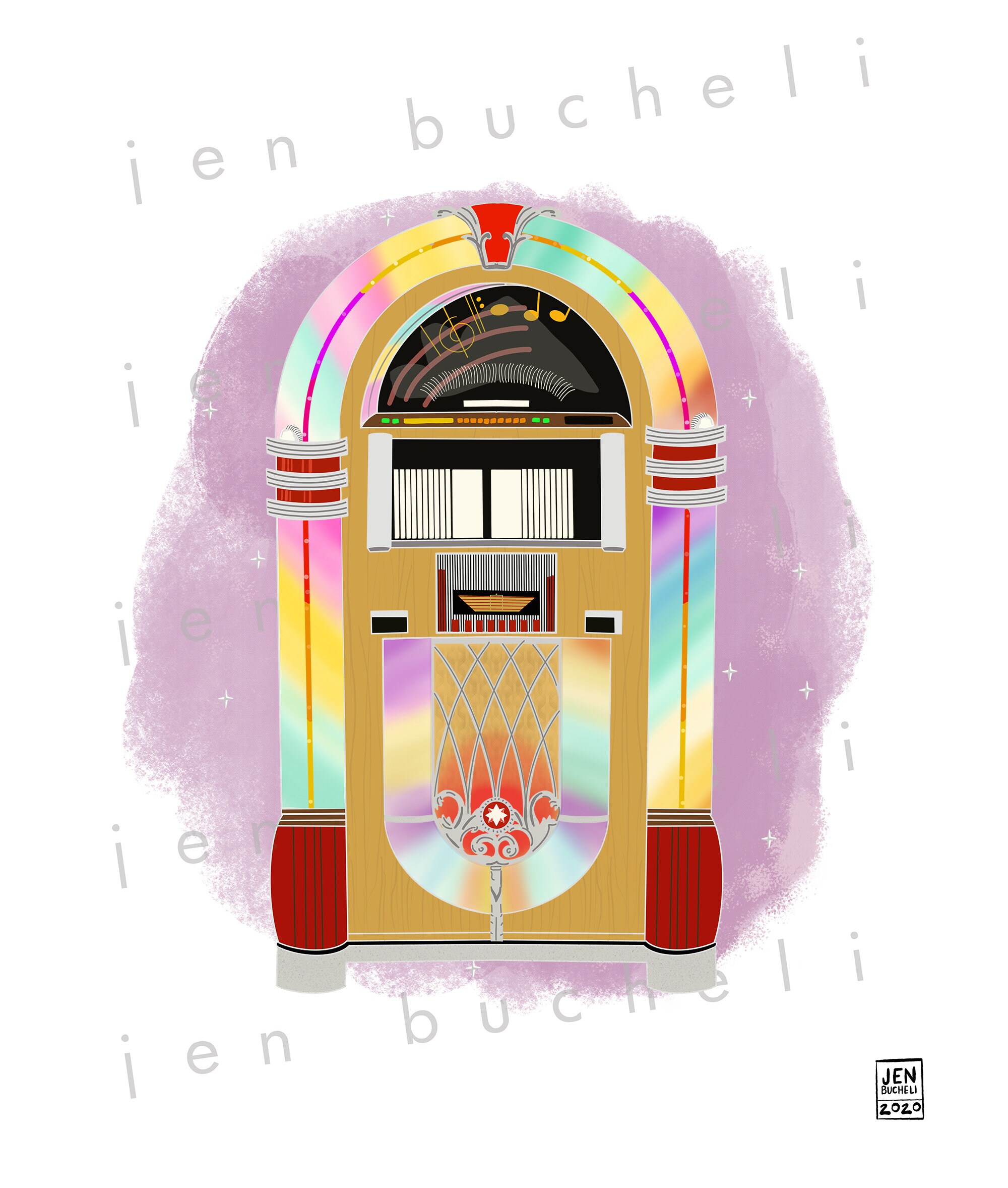 Vintage Rainbow Jukebox Art Print Mid Century Modern Print | Etsy