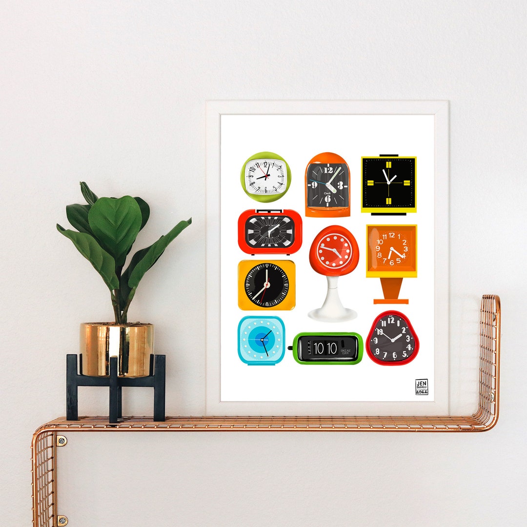 60's and 70's Clocks Print, Mid Mod Clocks, MCM Art, Gift for a Clock ...