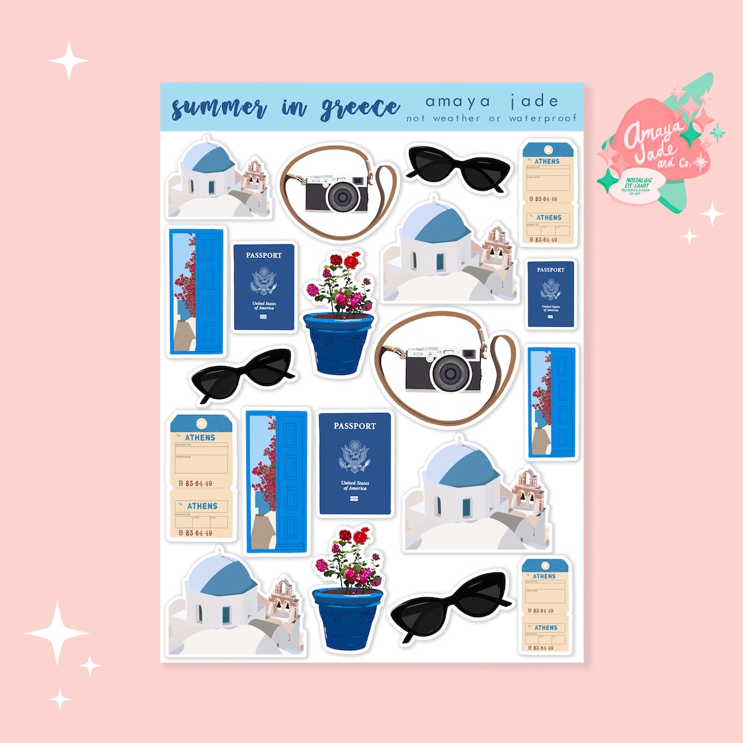 Greece Stickers, Travel Stickers, Santorini, Greek Vacation, Wanderlust ...