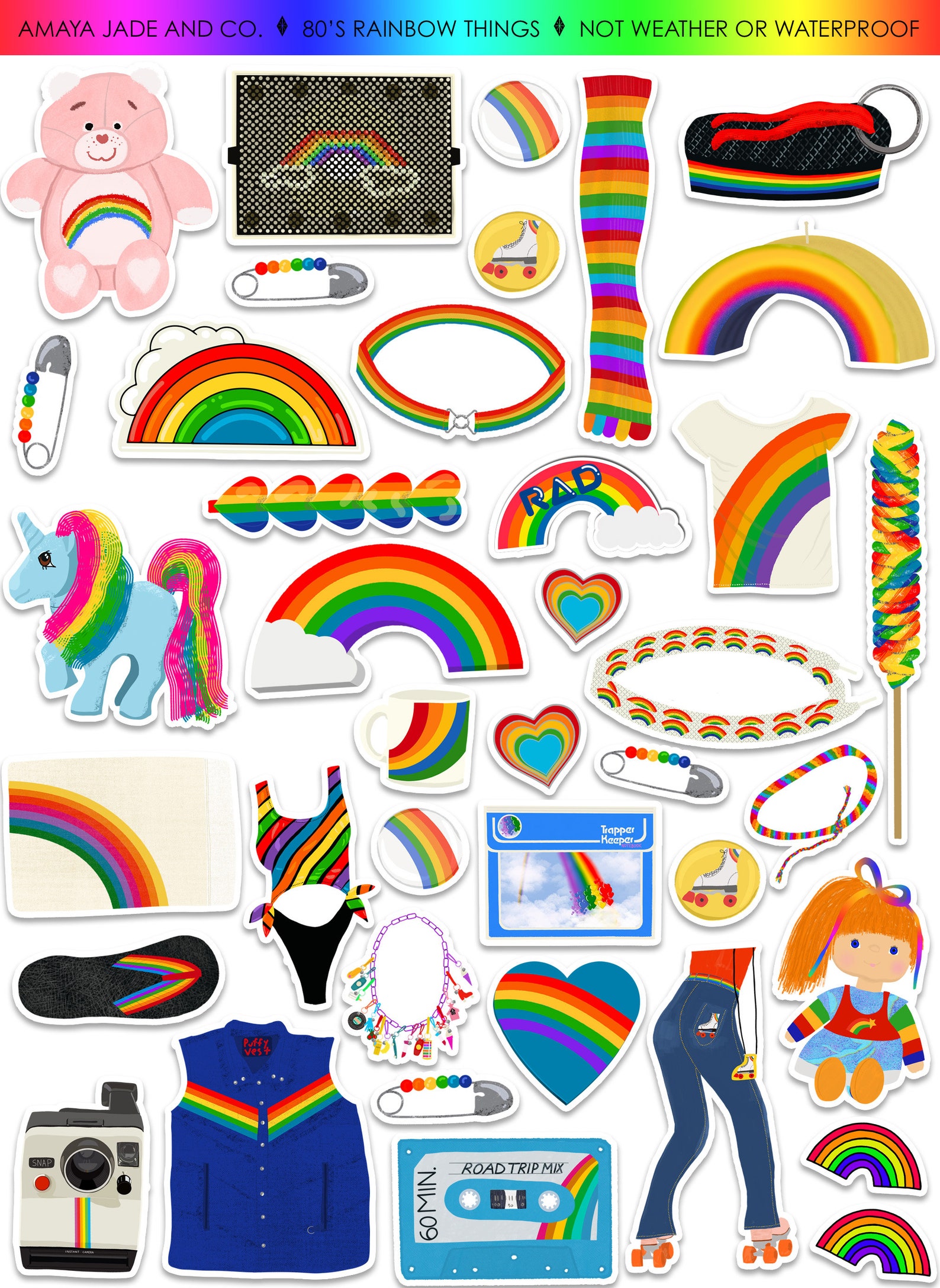 80's Rainbow Things Art Sticker Set Eighties 80's - Etsy