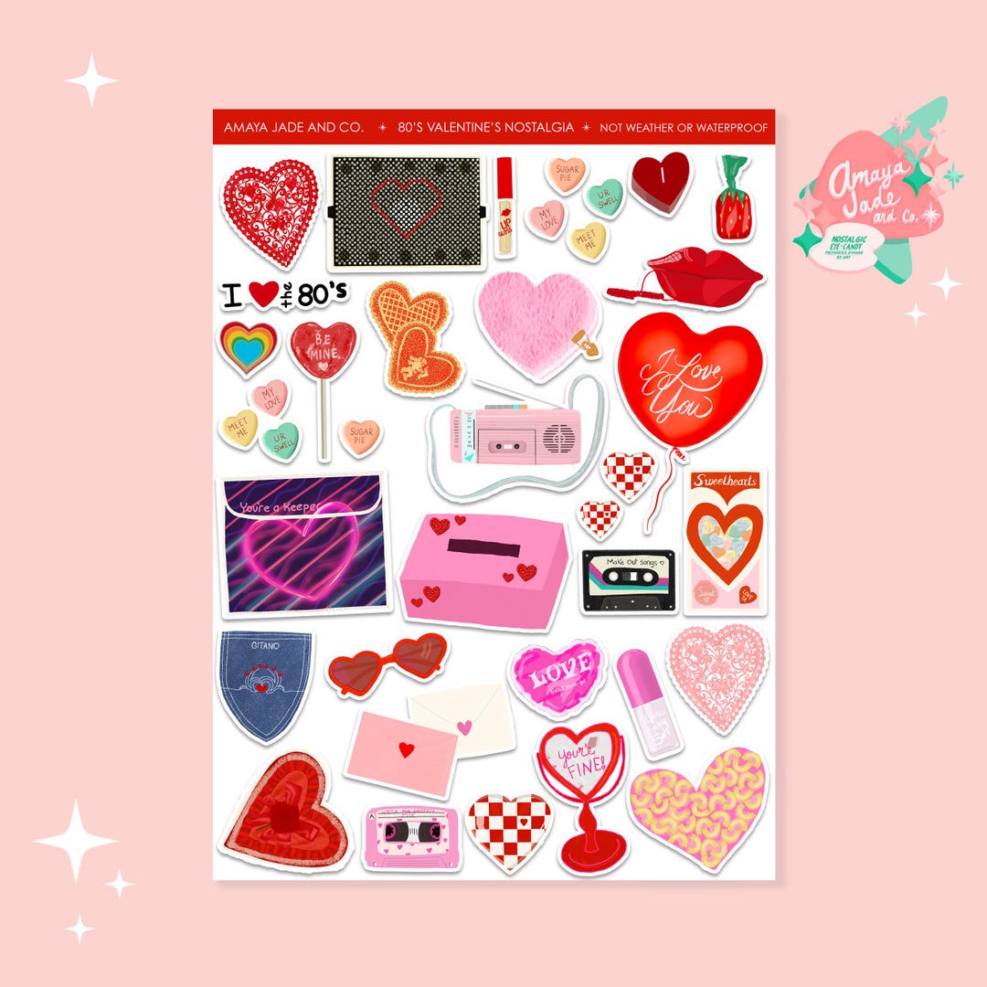 80's Valentine's Stickers: Retro Love Scrapbook Set - Etsy