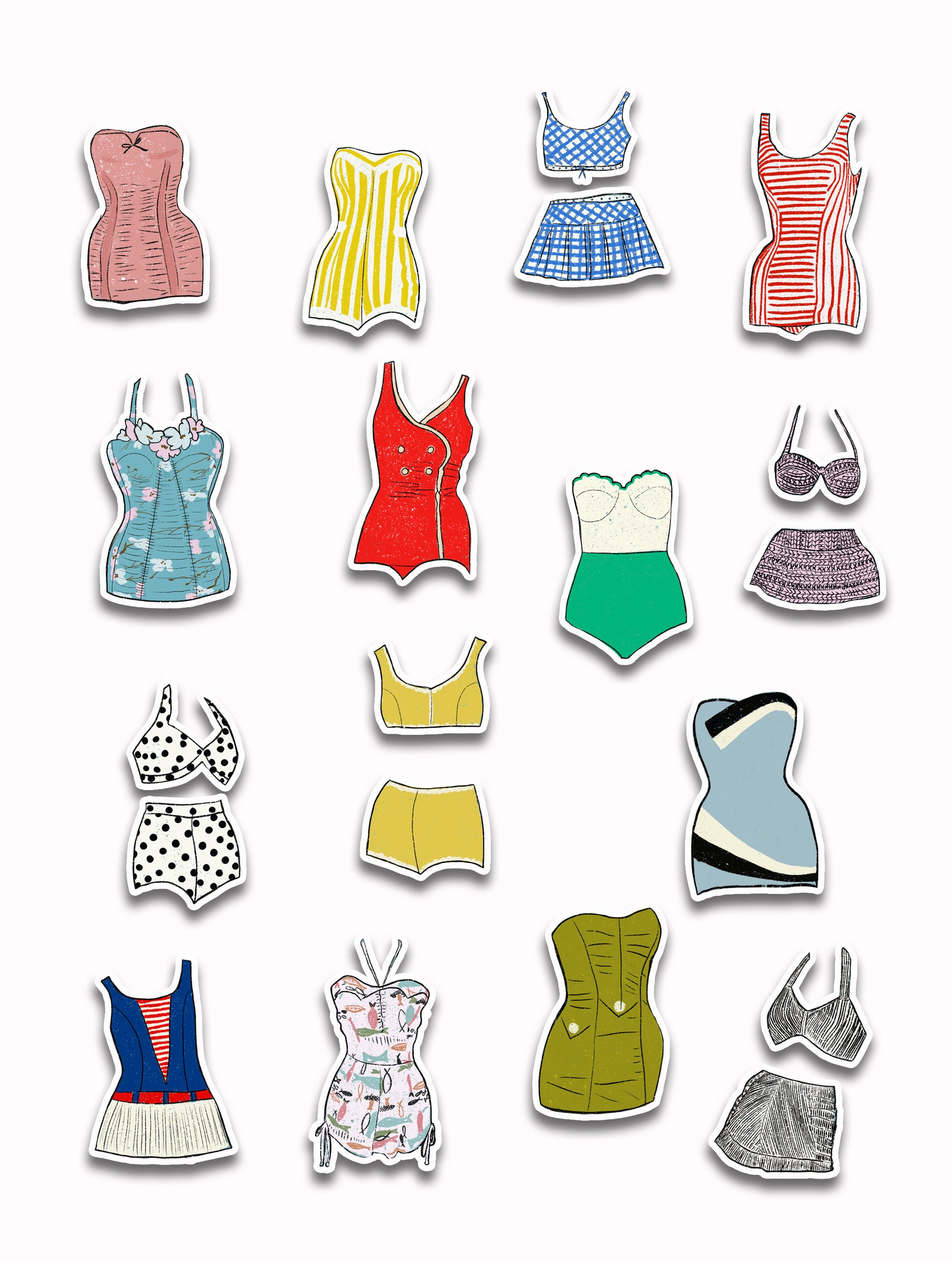 Papercraft Materials Stickers Palm Springs Style Vintage Bathing Suits ...