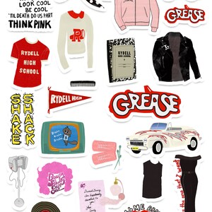 Grease Art Sticker Set Labels Stationary Rydell High | Etsy