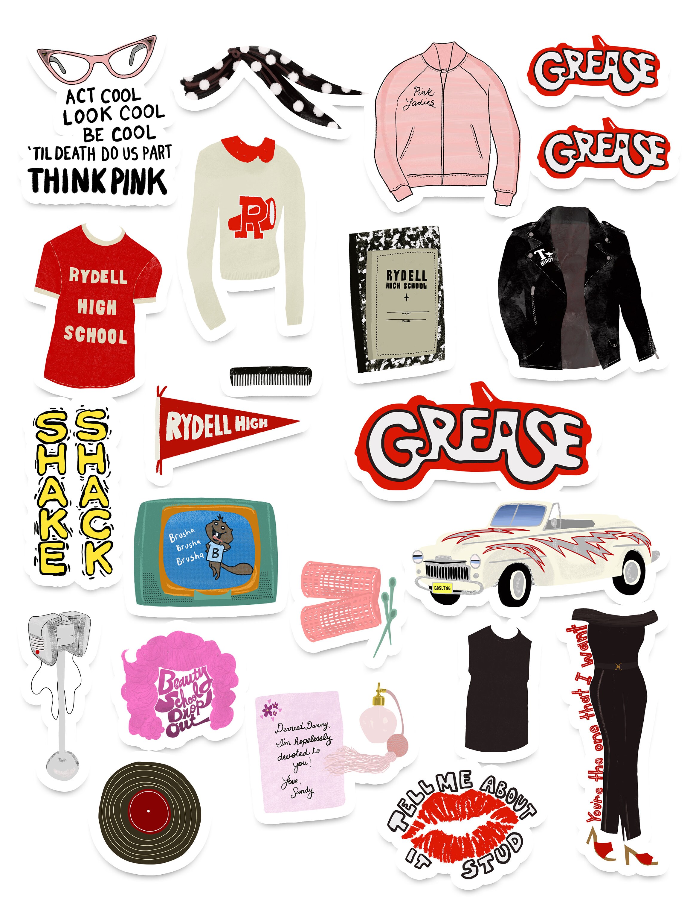 Grease Art Sticker Set Labels Stationary Rydell High - Etsy Ireland