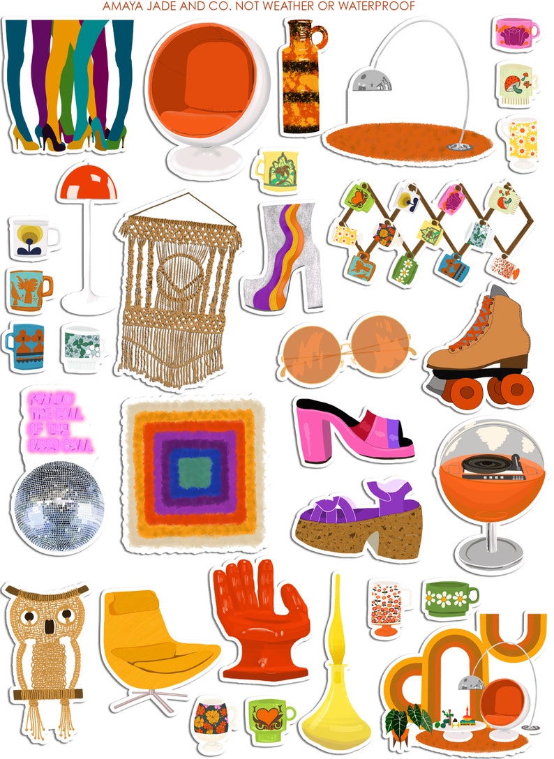 70's Flashback Art Sticker Set Seventies 70's Pop | Etsy
