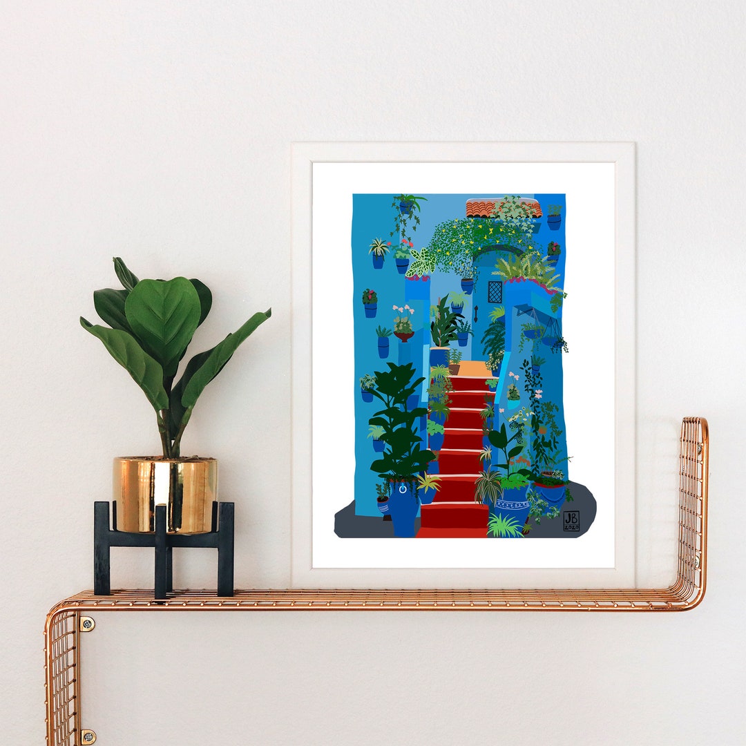 Little Blue House Print Plants Mediterranean House - Etsy