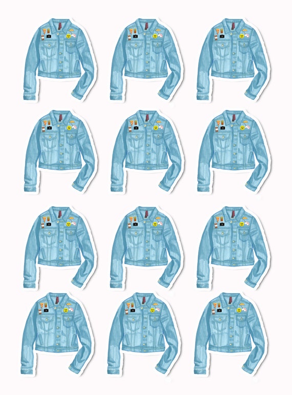 Jean Jacket with Enamel Pins Sticker Set Labels Stationary | Etsy