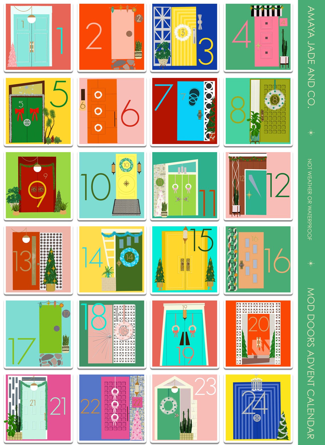 Mod Doors Christmas Advent Calendar Art Sticker Set Palm - Etsy