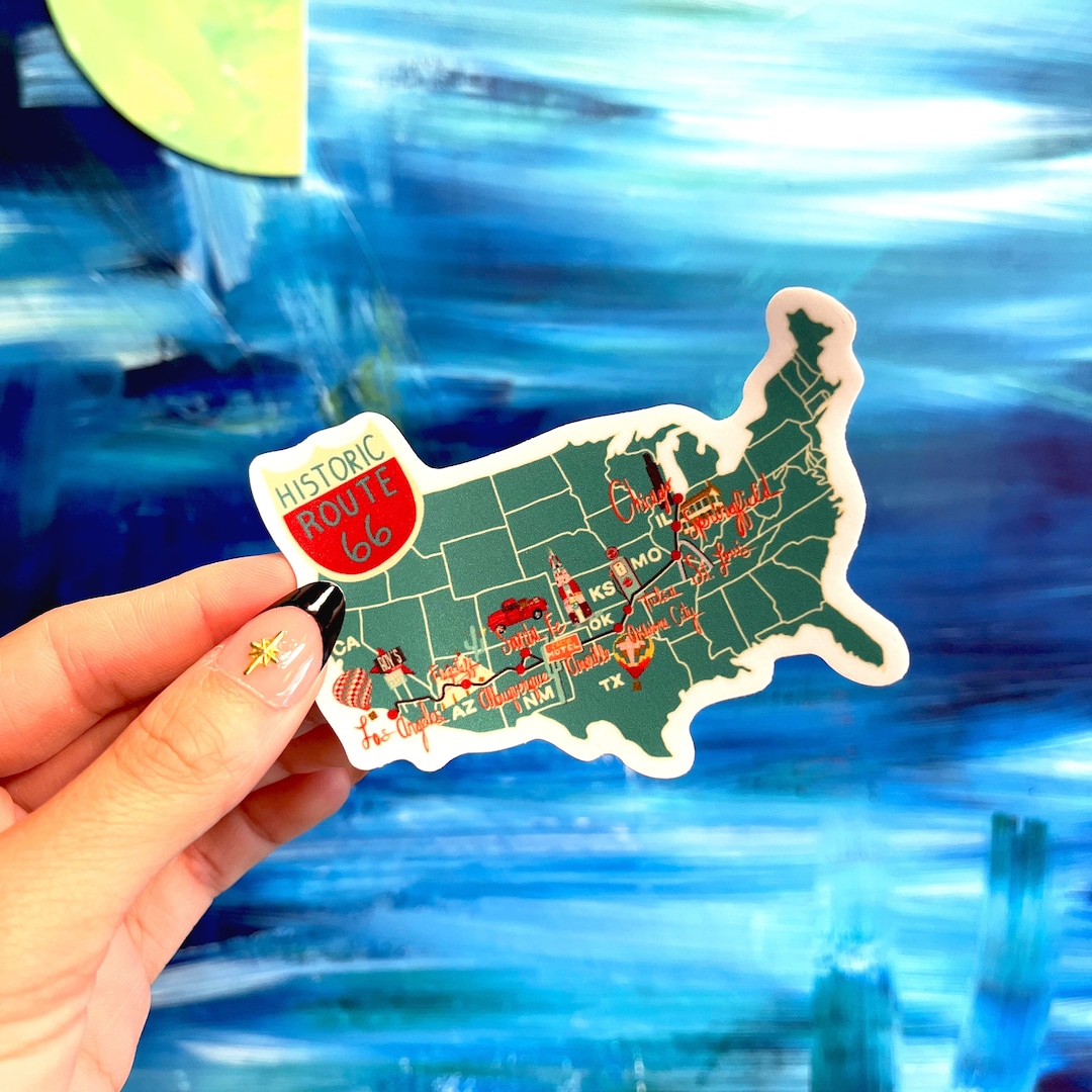Route 66 Map Vinyl Sticker, Vinyl Sticker, Water Bottle Sticker ...