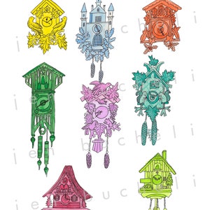 Cuckoo Clocks Watercolor Print | Etsy