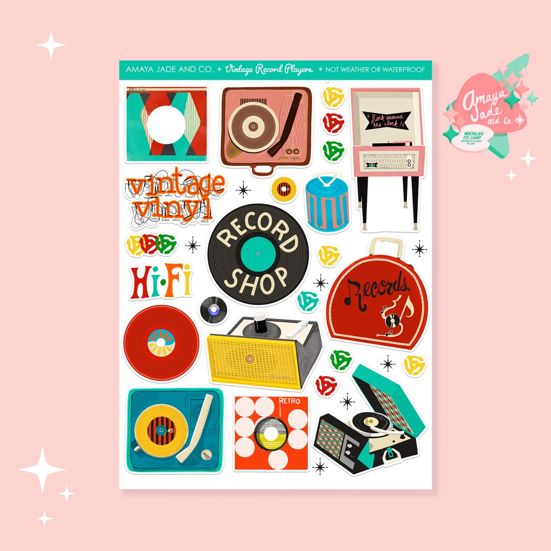 Record Players Stickers, Mid-century Modern, Music Stickers, Vinyl ...