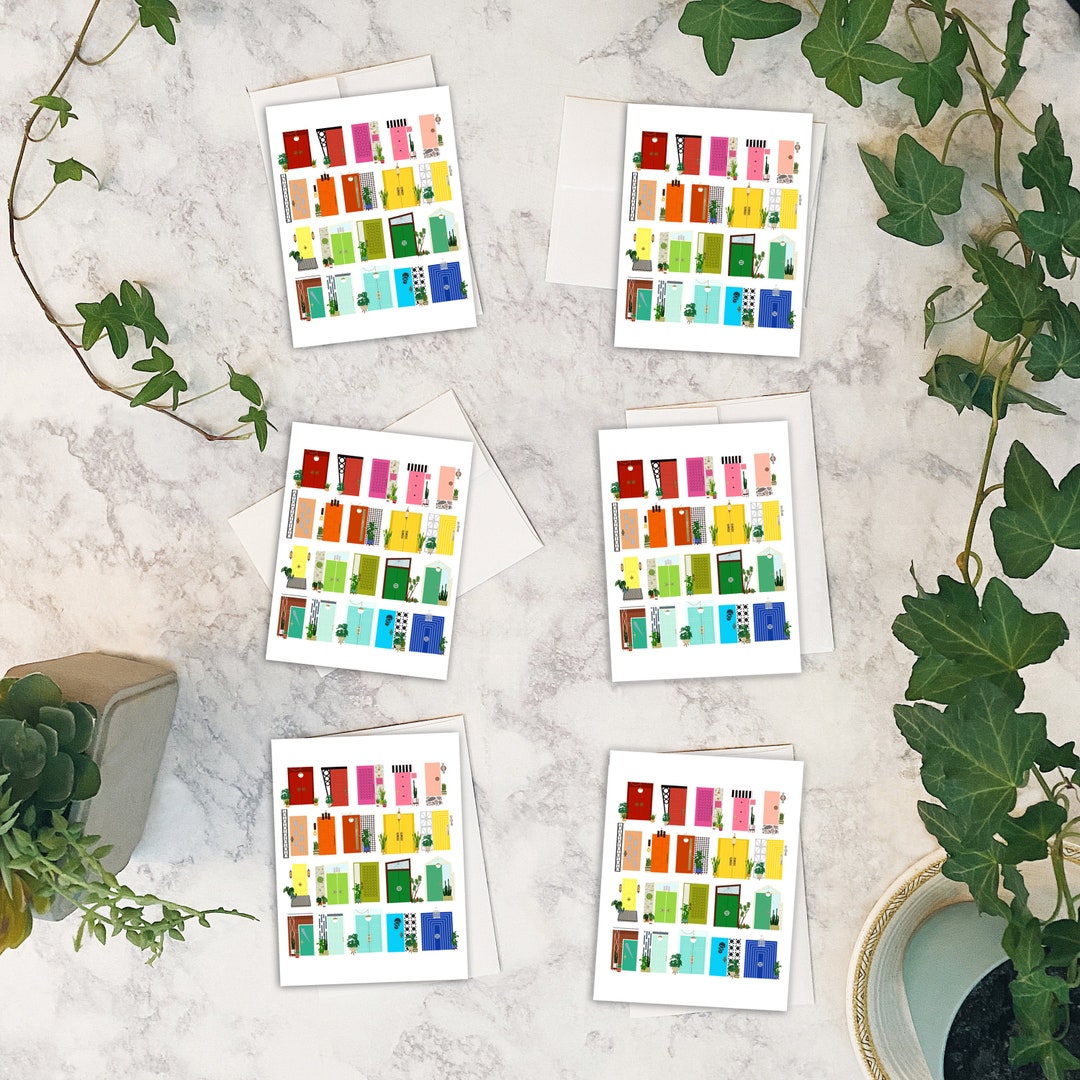 Mid-century Modern Rainbow Doors Card Set: Palm Springs Style (set of 6 ...