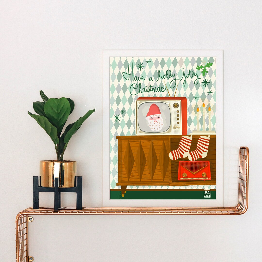 Have a Holly Jolly Retro Christmas Art Print | Vintage Christmas ...