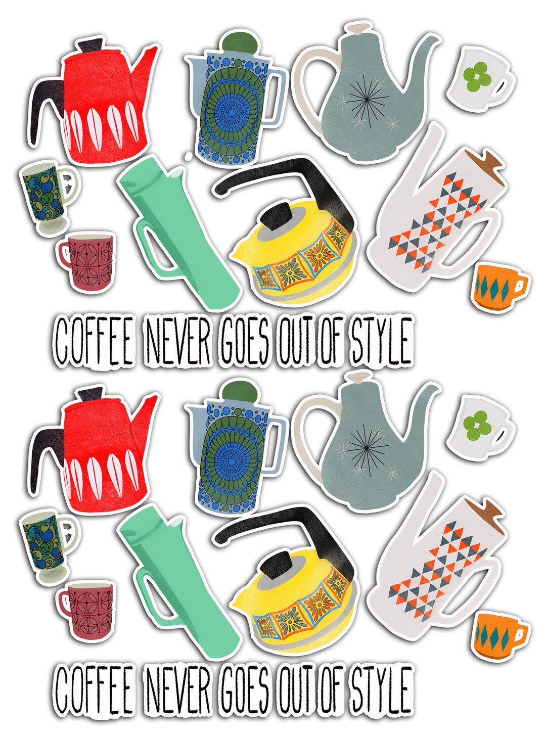 Mid Century Modern Coffee Pot and Mugs Sticker Set Coffee - Etsy