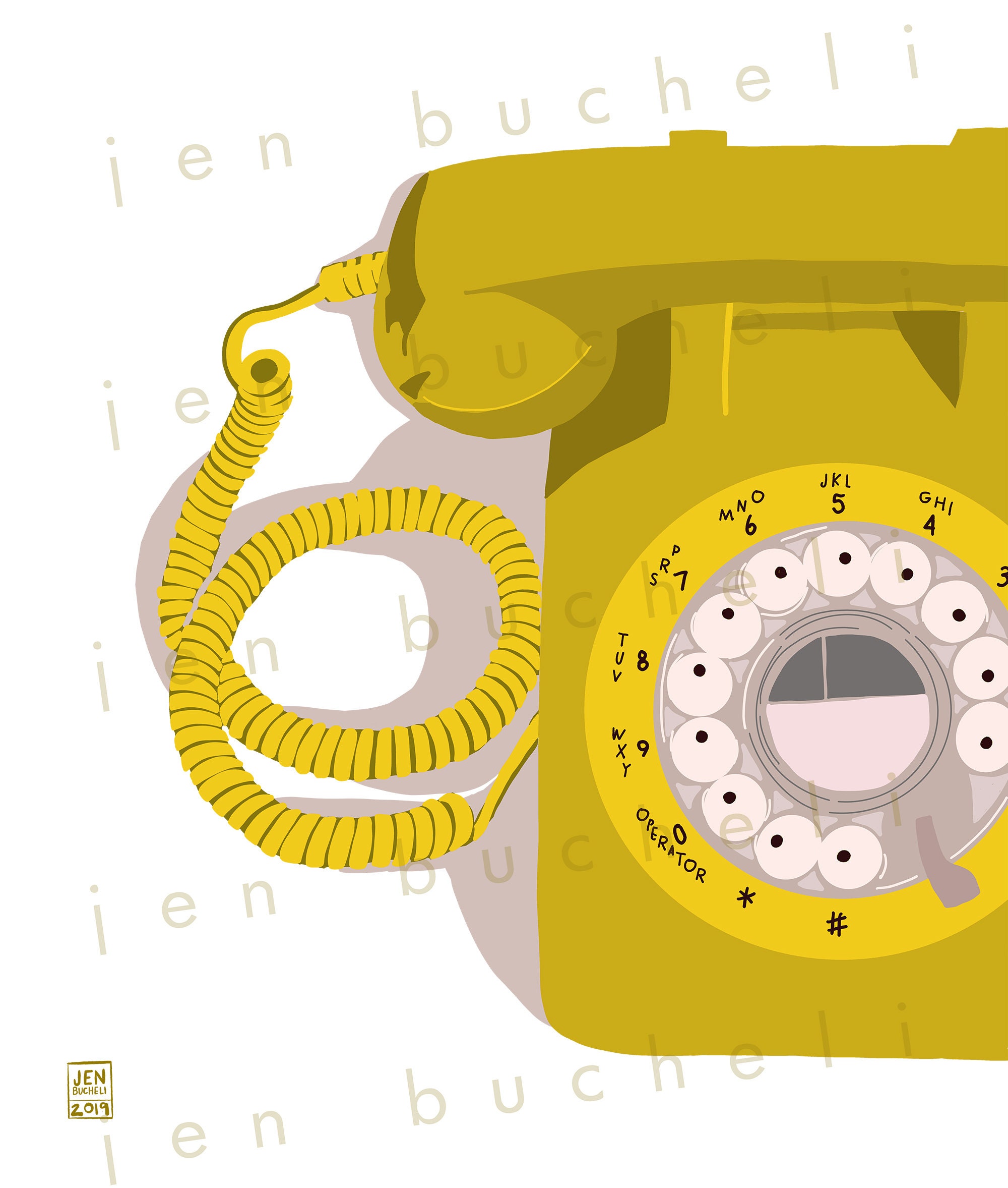 Retro Yellow Rotary Phone Print Vintage Phone Art Pink | Etsy