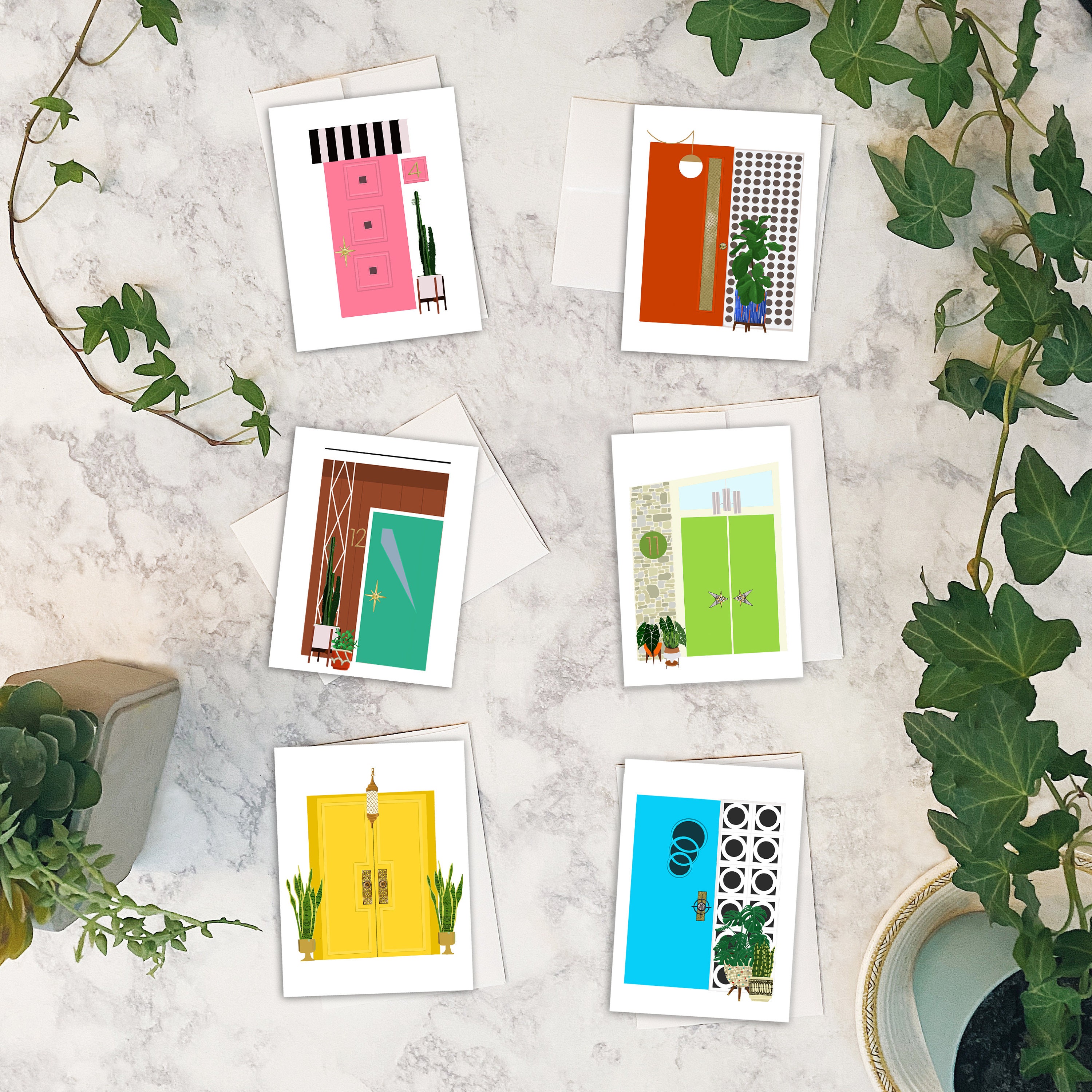 Mid Century Modern Doors Cards W/envelopes Set of 6 Mod | Etsy