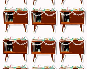 Mid Century Modern Putz Houses Christmas Tree Art Sticker Set | Etsy