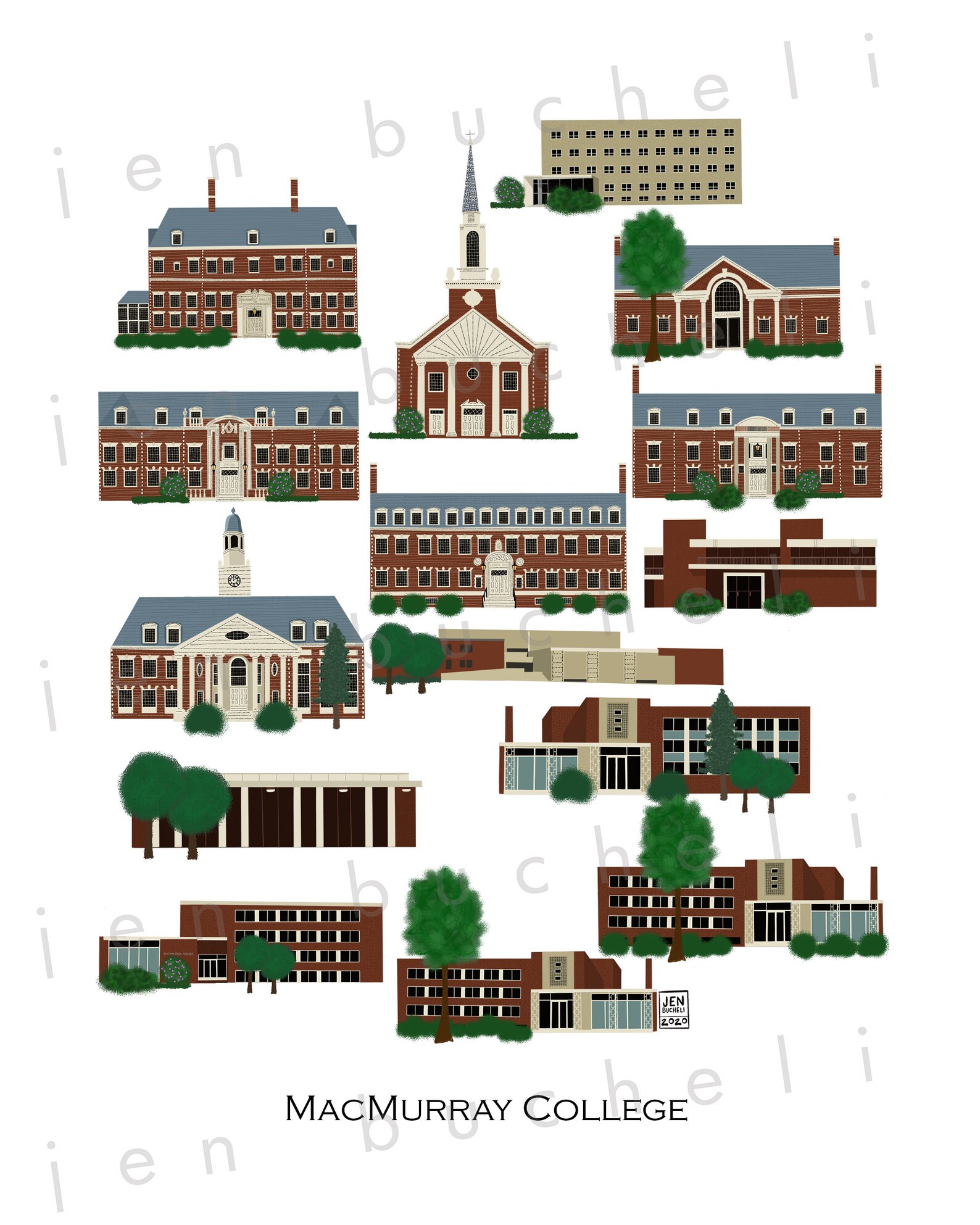 Macmurray College Campus Buildings Art Print: Jacksonville, Illinois - Etsy