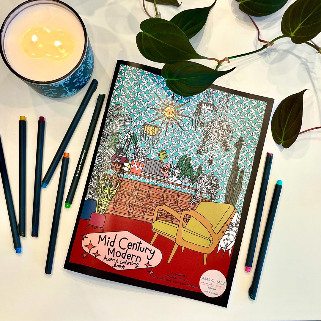 Mid Century Modern Home Coloring Book | Adult Coloring Book | Color ...