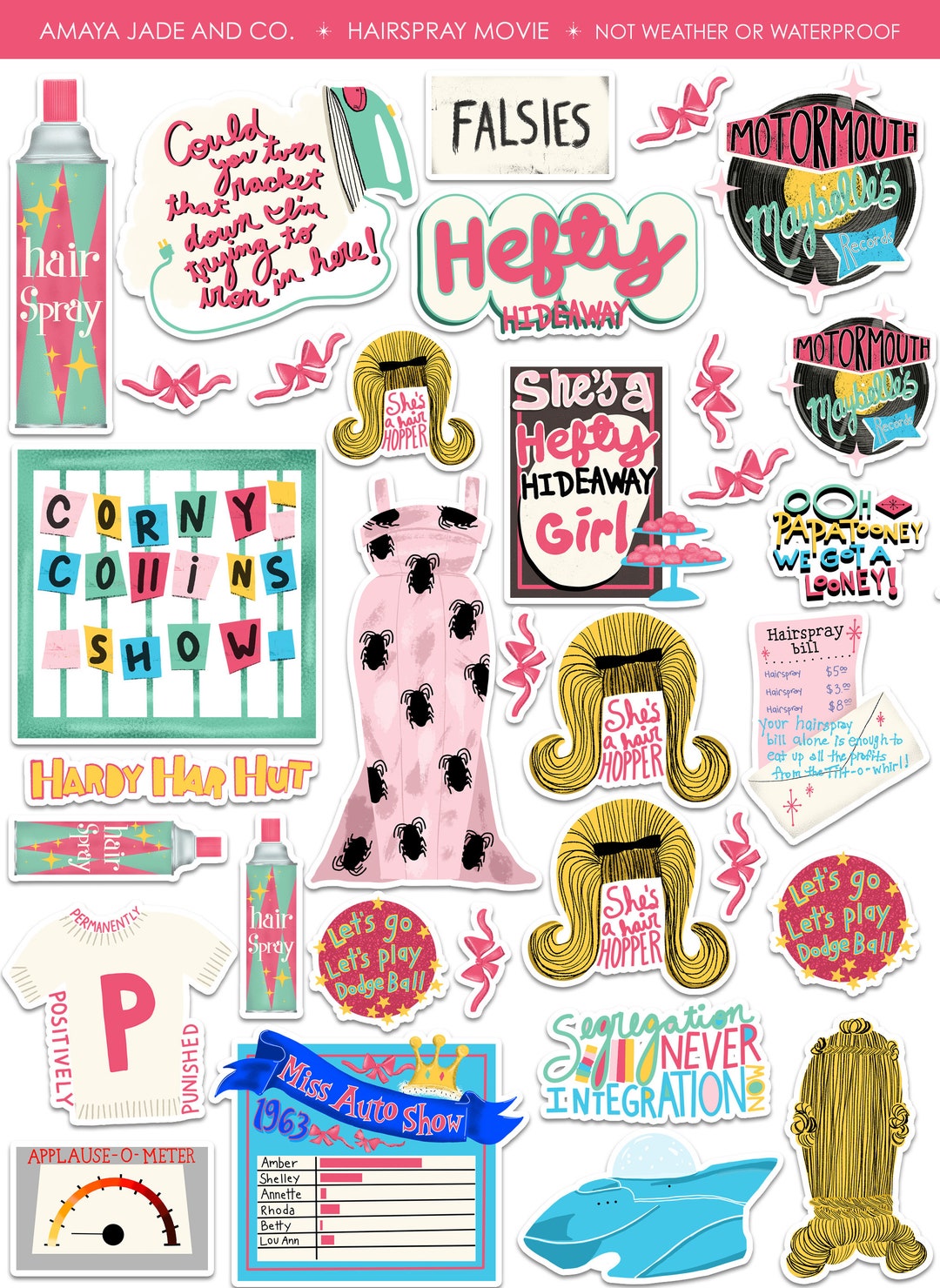 Hairspray Movie Fan Art Sticker Set 80's 80's Pop Culture 80's Fashion ...