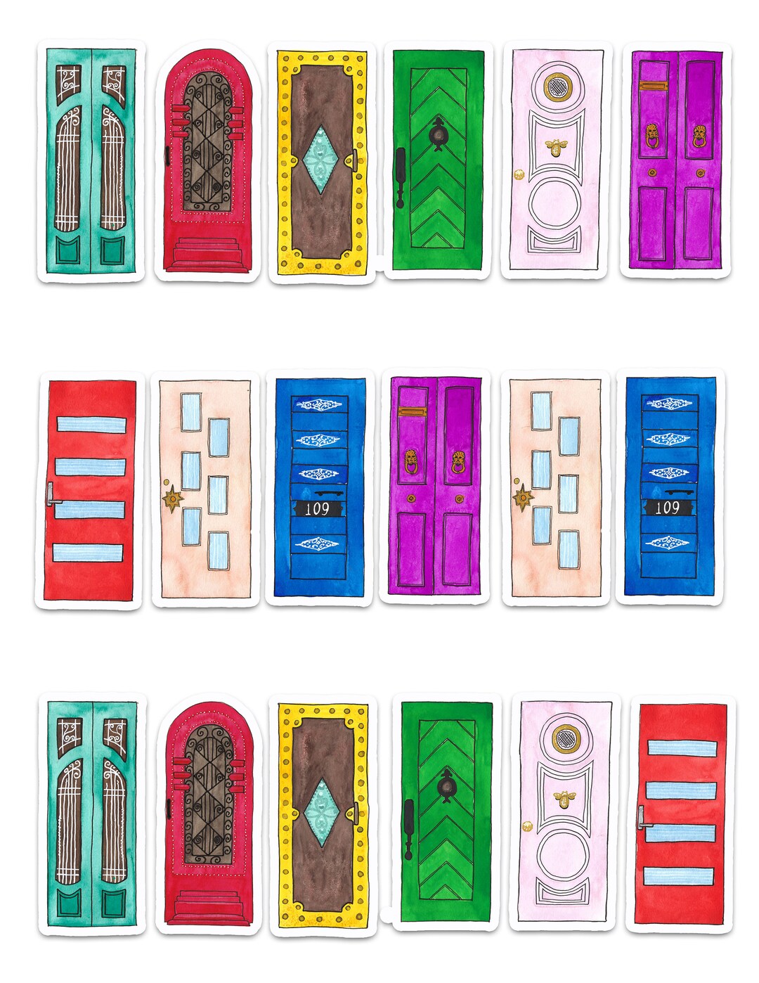 Doors Sticker Set, Stickers, Labels, Doorways, Mid-century Modern, Palm ...