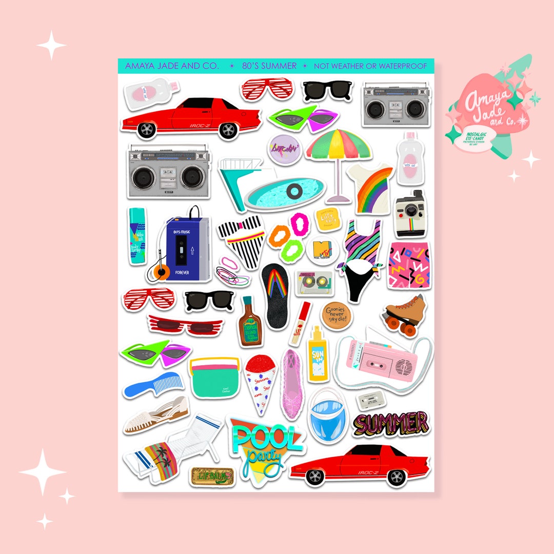 80's Stickers, Pop Culture Stickers, 80s Fashion, Summer Stickers, Pool ...