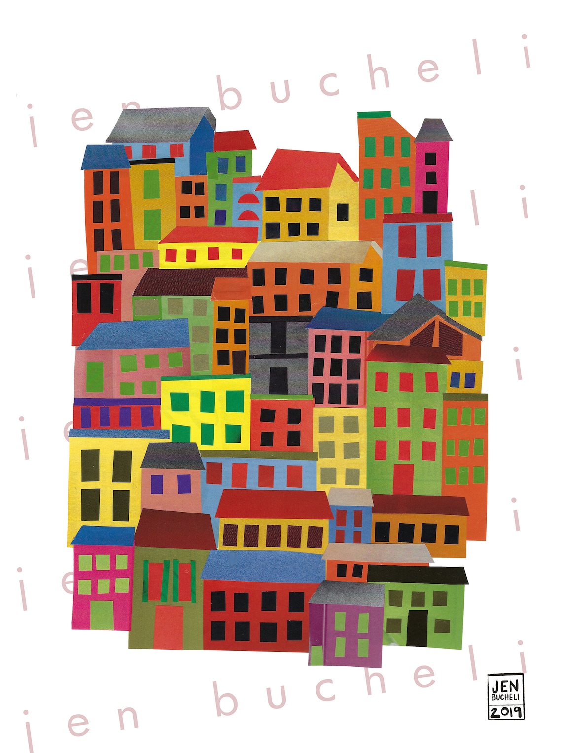 Colorful Houses Collage Print - Etsy