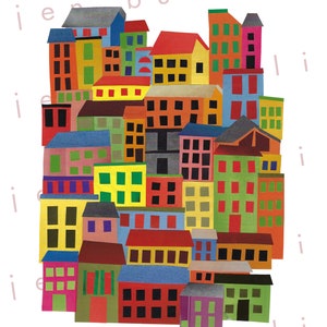Colorful Houses Collage Print - Etsy
