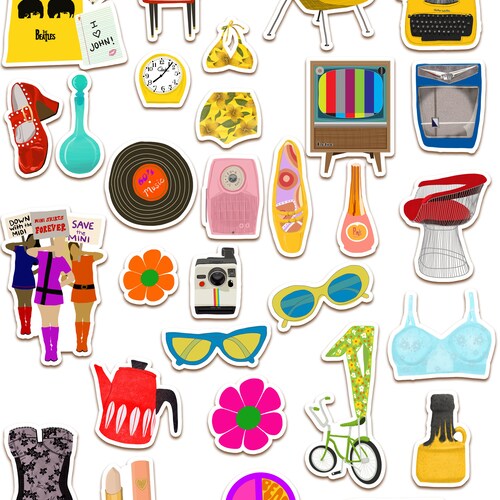 60's Flashback Art Sticker Set Sixties 60's Pop - Etsy