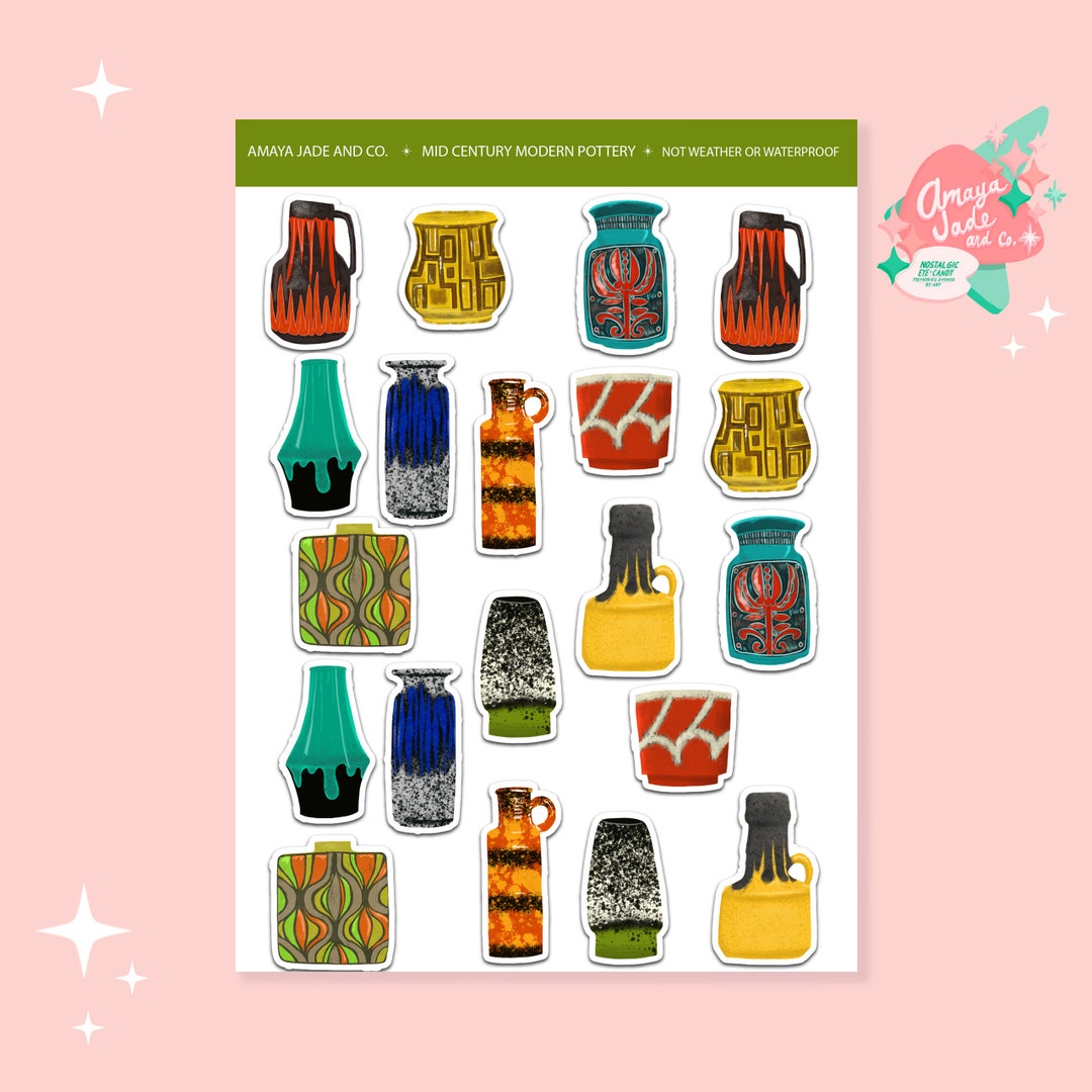 Mid-century Modern Pottery Sticker Sheet: Fat Lava Art - Etsy