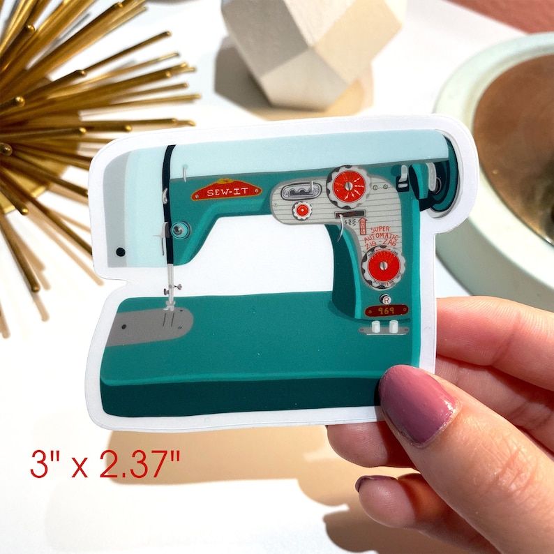 Vintage Turquoise Sewing Machine Vinyl Sticker, Waterproof Retro ...