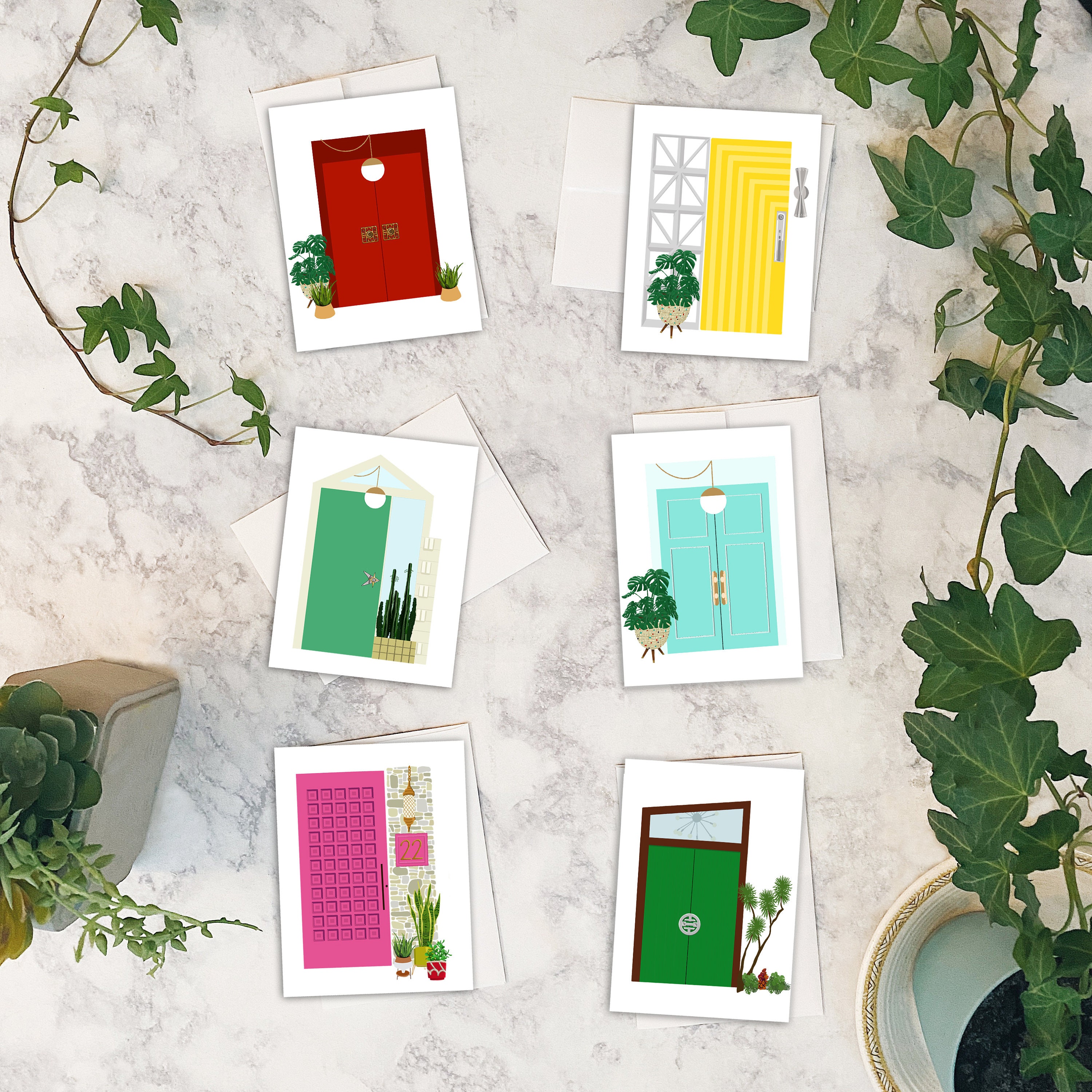 Mid Century Modern Doors Card W/envelopes Set Note Cards Set - Etsy